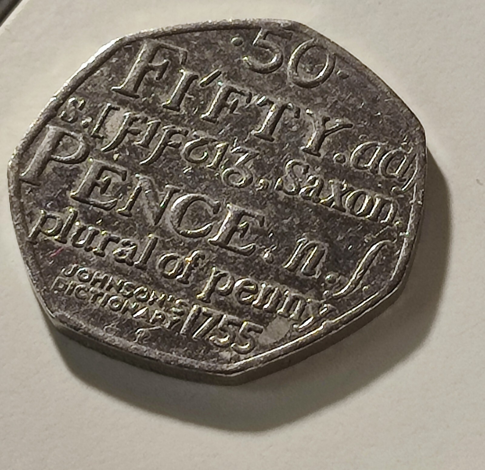 50p Fifty Pence Saxon, Plural of Penny Johnson's Dictionary 1755 2005 ...
