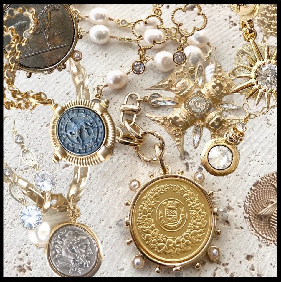 VB & Co Coin Jewelry Coin Hermes Winged French Necklace Cross Pearl ...