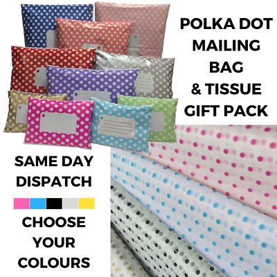 Polka Dot Tissue Paper & Mailing Bag Mix Pack - Polythene Post Gift ...