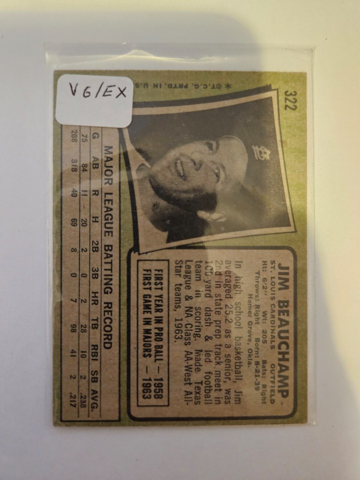 1971 TOPPS JIM BEAUCHAMP #322 VG/EX COMBINED SHIPPING | eBay