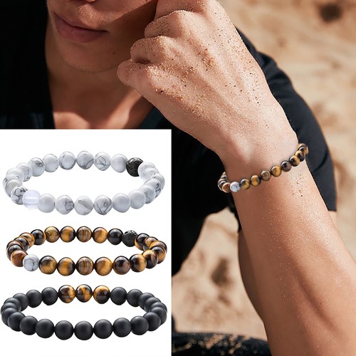 Tiger Eye Natural Stone Mala Beads Bracelet For Men Women Elastic Yoga Bracelet | eBay
