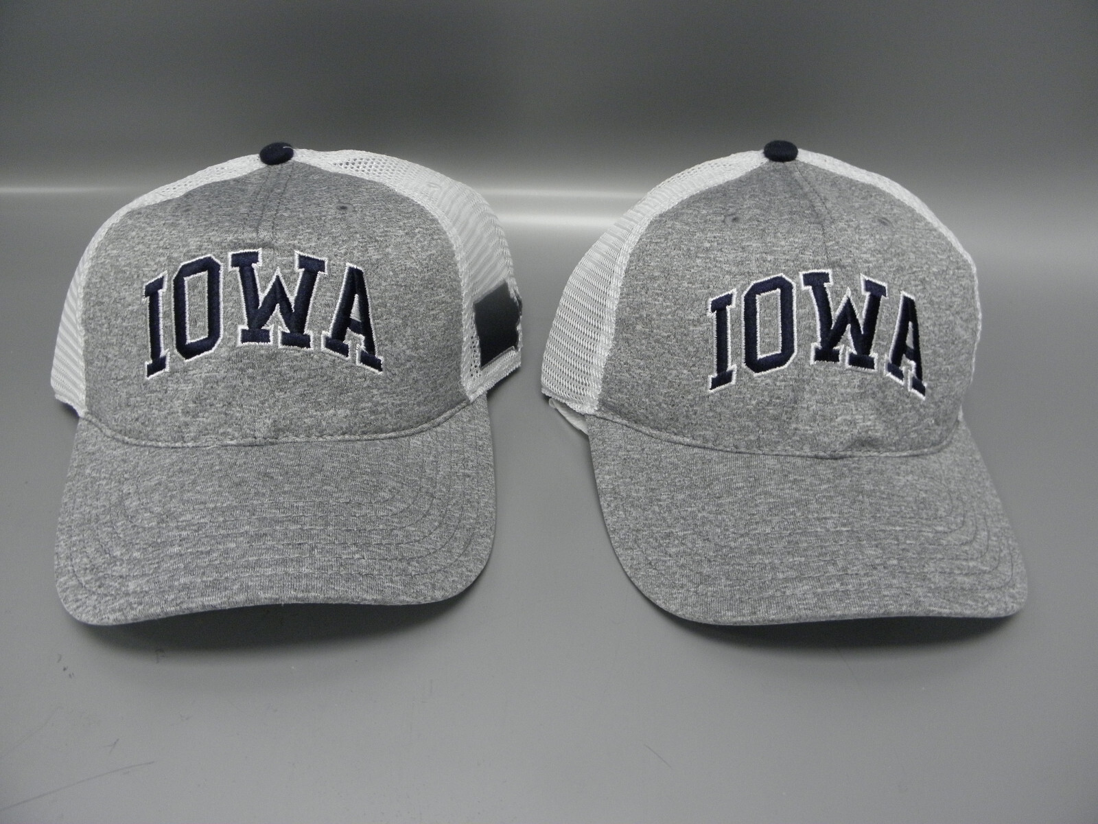 TWO STATE OF IOWA CAPS HATS ONE SIZE EMBROIDERED LOGOS POLYESER/SPANDEX ...
