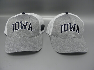 TWO STATE OF IOWA CAPS HATS ONE SIZE EMBROIDERED LOGOS POLYESER/SPANDEX ...