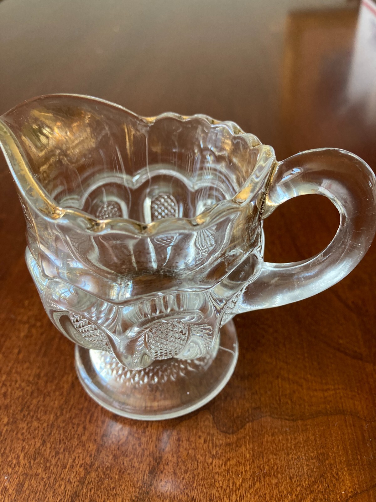 EAPG GLASS CREAM PITCHER W/GOLD TRIM TEXAS US LOOP W.STRIPPLED PANELS ...