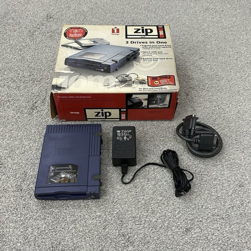 Vintage Iomega ZIP 100 Z100S2 External SCSI Disk Drive W/ Cables & Box ...
