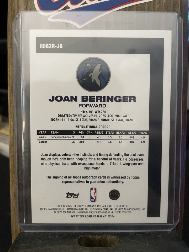 2025 Topps 45th Anniversary Joan Beringer Auto 16/50 ON CARD #80B2R-JB ...