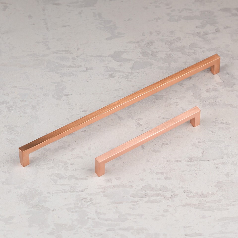 Satin Copper Kitchen Handle Rose Gold Cabinet Cupboard Square Pull ...
