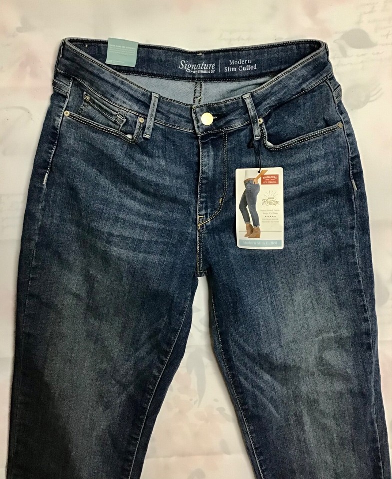 SIGNITURE BY LEVI STRAUSS LADIES MODERN SLIM CUFF DENIM JEANS PANTS SZ ...