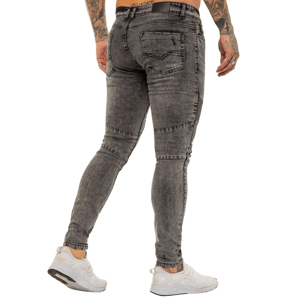 Enzo Mens Biker Jeans Slim Fit Stretch Denim Trouser Ripped Skinny Pant ...