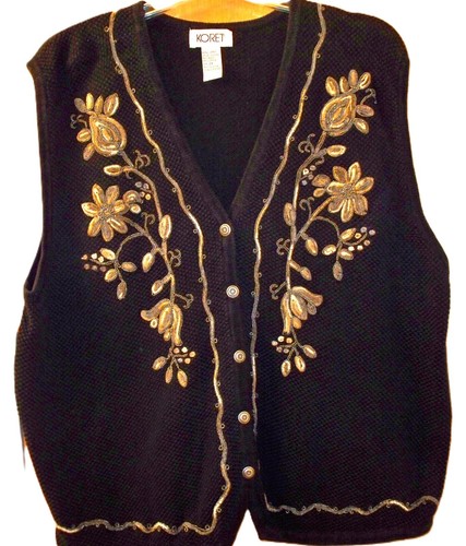 New KORET Women’s Sweater Vest, Hand knitted Size 2X, 24" L Color Black ...