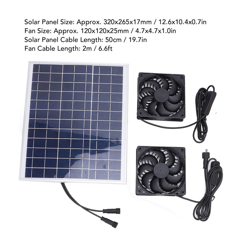15W Solar Panel Fan Kit IP65 Weatherproof Dual Fan Solar Exhaust Intake ...