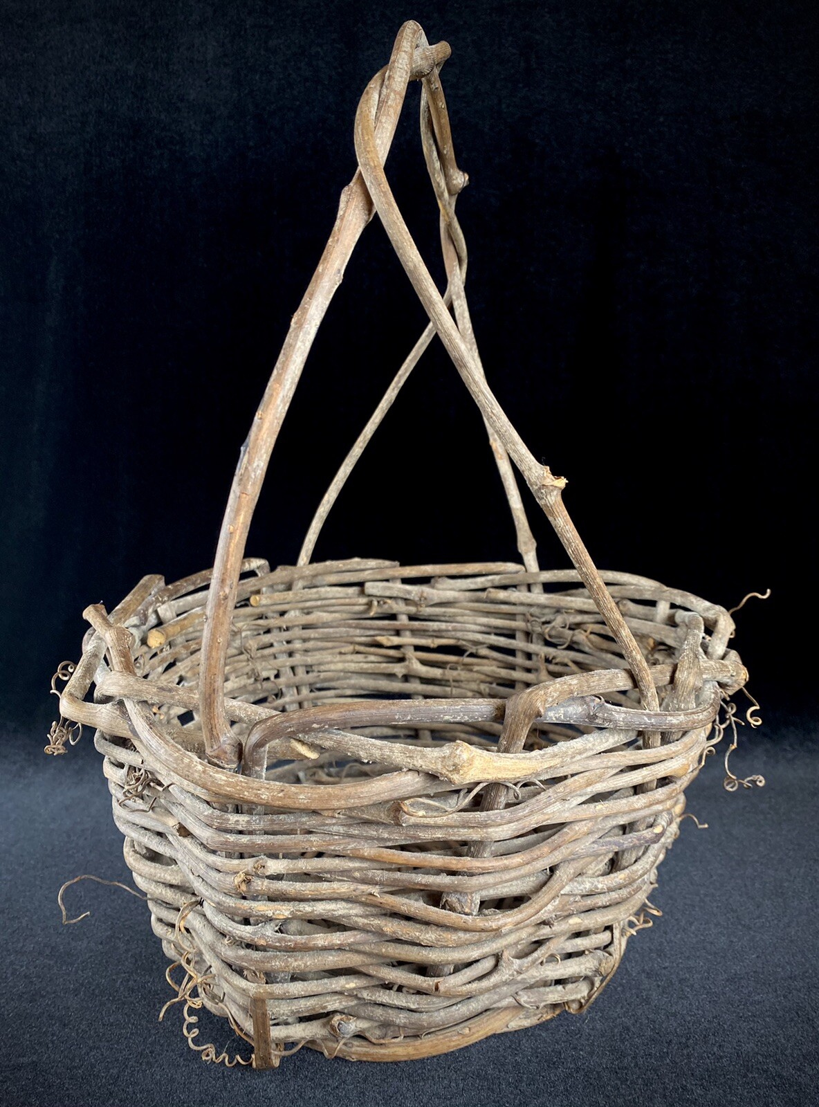 VINTAGE Tree Branch Twig Grape Vine Basket With Handle 11" Dia ...