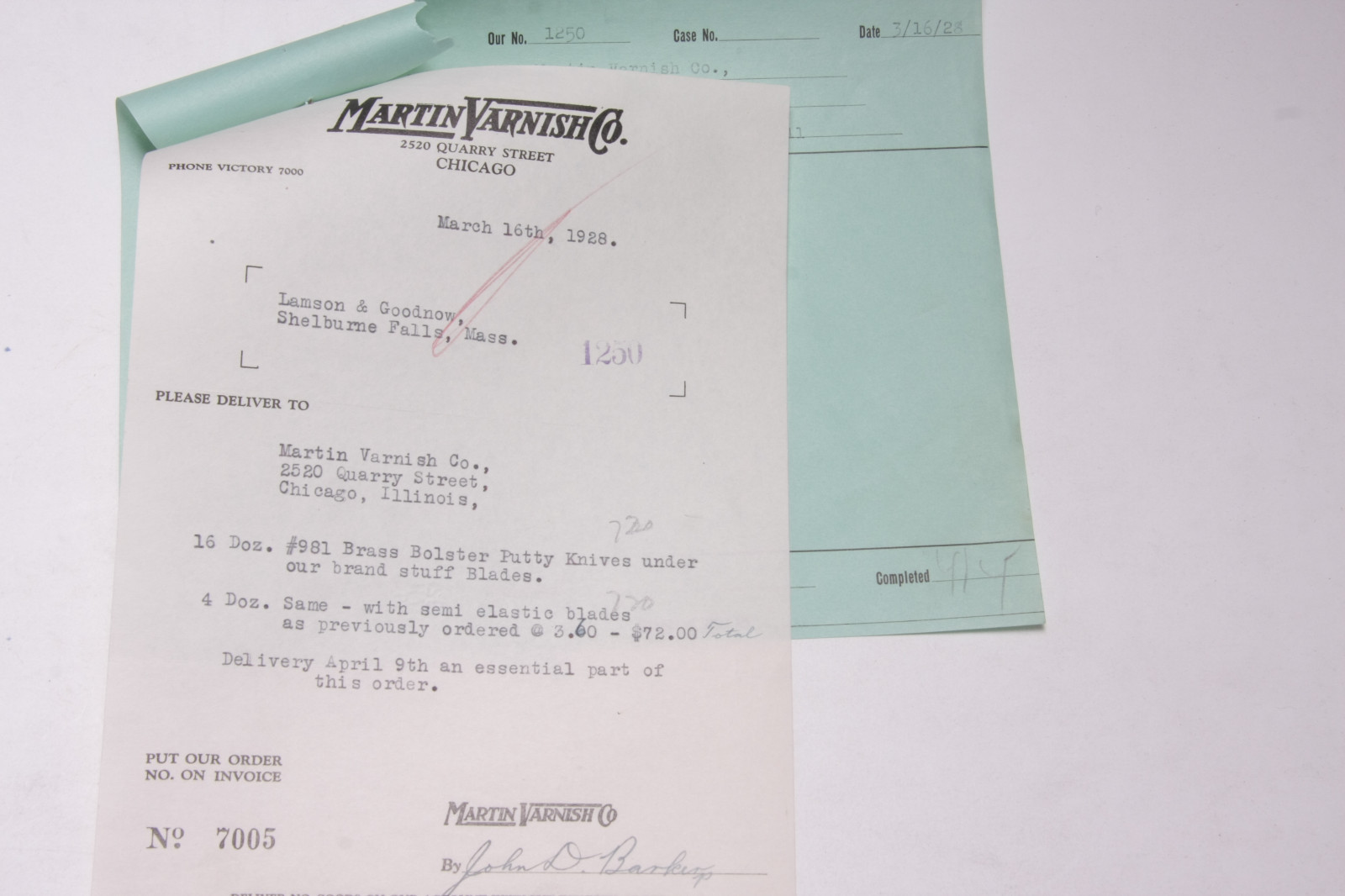 1928 Lamson Goodnow Martin Varnish Co Chicago Orders Ephemera P208D | eBay