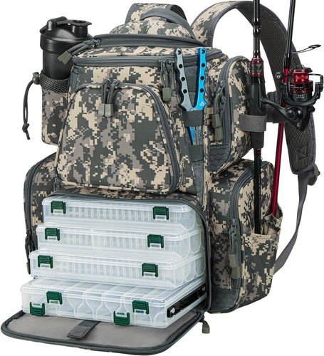 Piscifun Fishing Tackle Backpack with 4 Trays, Large Outdoor Storage ...