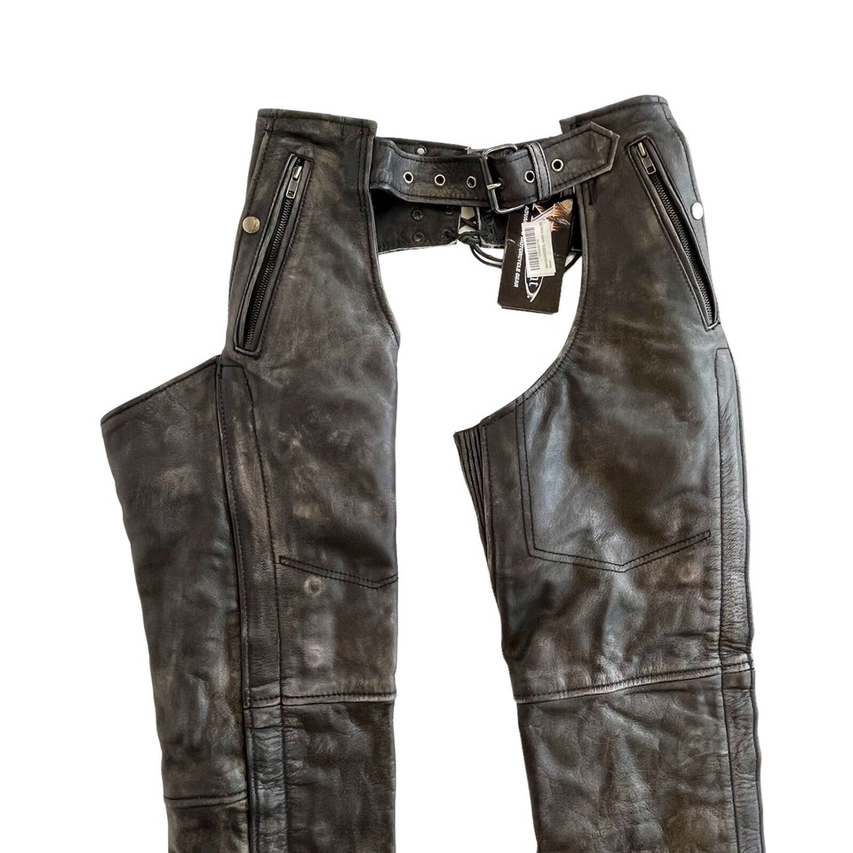 Xelement Motorcycle Gear Size 30 2XS Black Distressed Leather Chaps ...