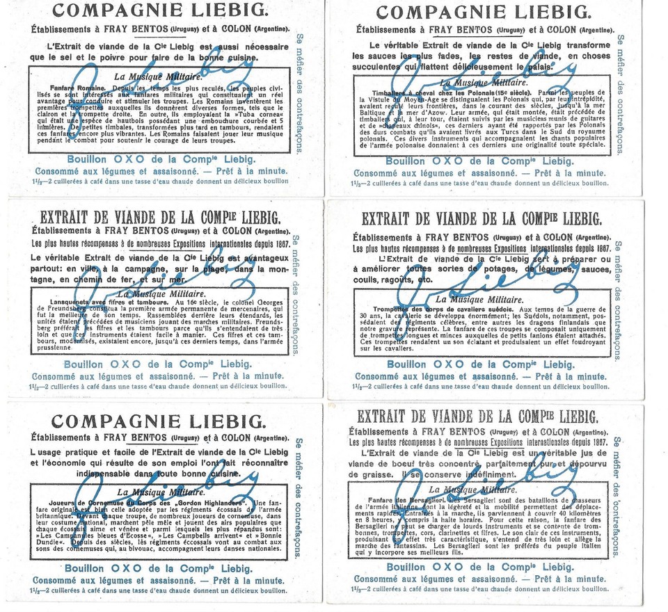 LIEBIG TRADE CARDS, MILITARY MUSIC 1923 Set of 6 Cards (S1145 French ...