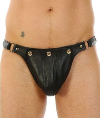 Authentic Men's Leather Cod Piece Thong Jockstrap Fetish Underwear with ...