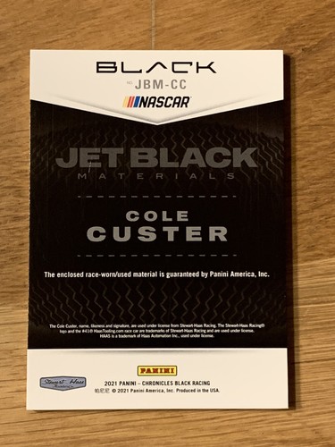 2021 Panini Chronicles - Jet Black Materials #JBM-CC Cole Custer (MEM ...