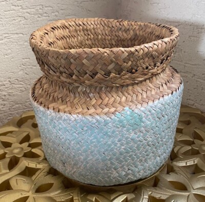 Beautiful antique and vintage handmade large basket in natural and ...