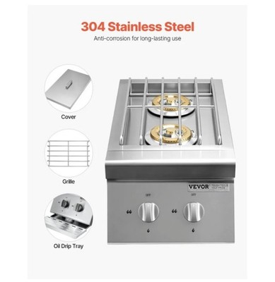 VEVOR Double Grilling Side Burners, 2 x 15,000BTU Liquid Propane Side ...