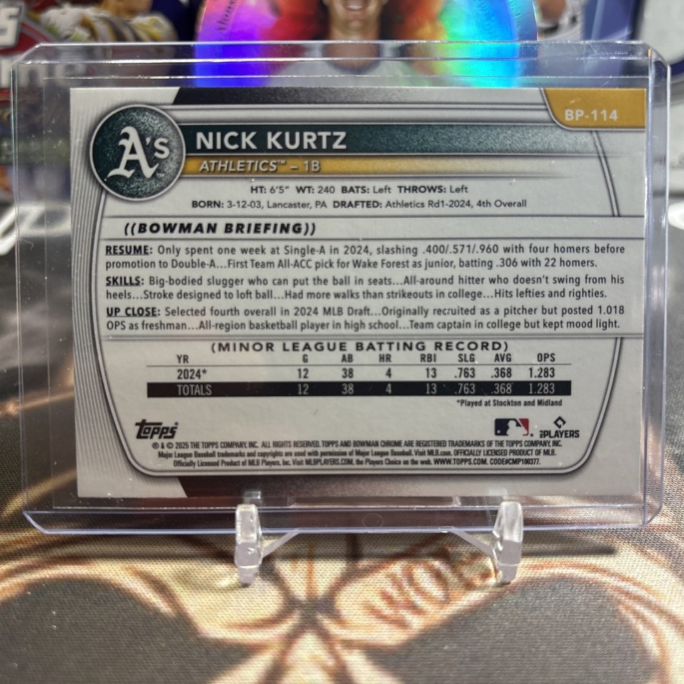 2025 Bowman Prospects -Nick Kurtz #BP-114 Neon Green /99 (RC) Athletic ...