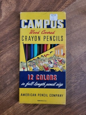 American Pencil Co Wood Covered Crayon Pencils Original Paper Box 10 ...