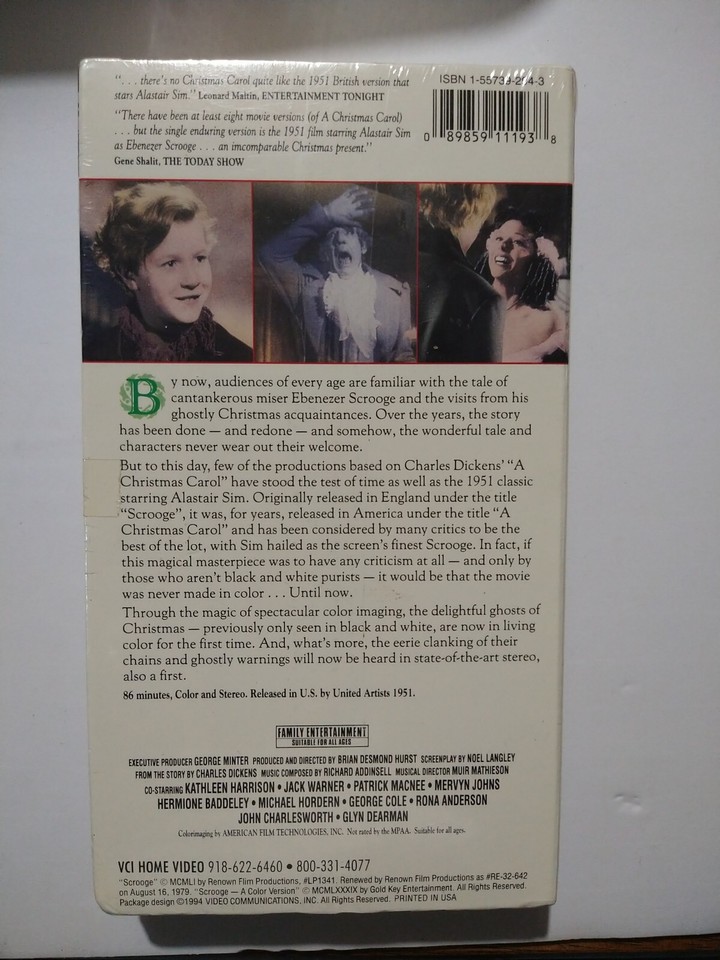 A Christmas Carol (VHS, 1994, Colorized Version) prop Z-3 89859111938 ...