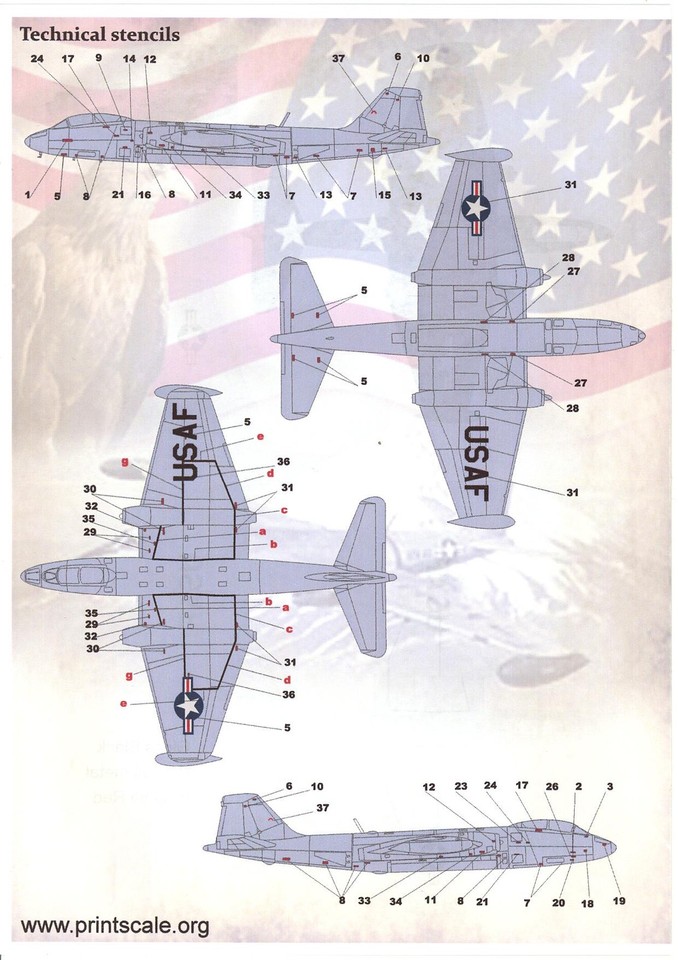 Print Scale Decals 1/72 MARTIN B-57 CANBERRA U.S. Air Force Jet Bomber ...
