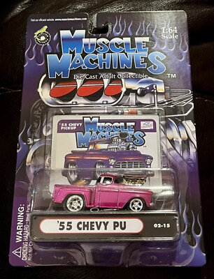 🏁 Muscle Machines 2002 '55 Chevy Pickup, metalflake Pink magenta 1/64 🏁 ...