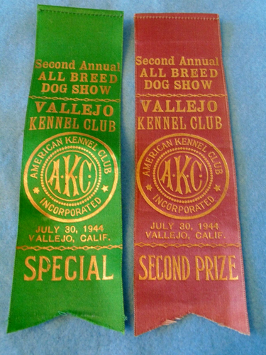 2 Vtg 1944 AKC Dog Show Ribbons American Kennel Club Award Prize ...