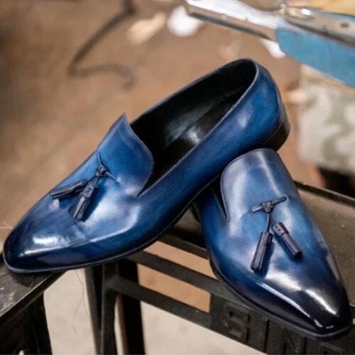 Tailor-Made Handmade Bespoke Premium Loafers Blue Calf Leather Dress ...
