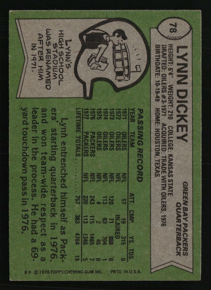 Lynn Dickey 1978 Topps #78 FOOTBALL Card | eBay