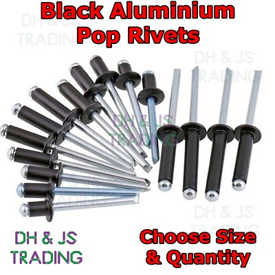 Black Aluminium Pop Rivets - 3.2mm 4.0mm 4.8mm (1/8" 5/32" 3/16") Pop ...