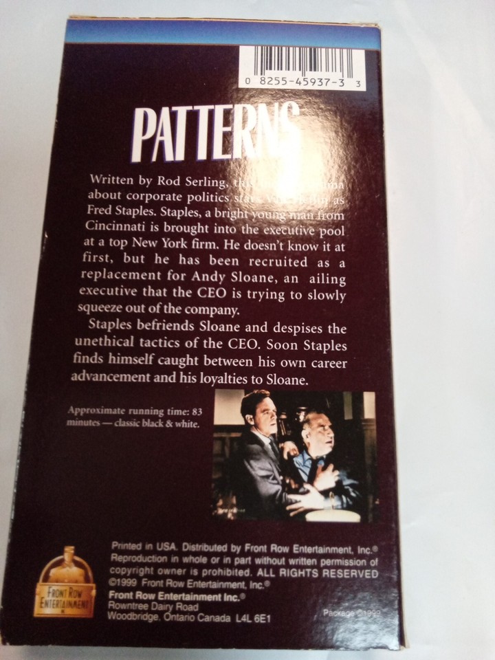 Patterns by Rod Sterling Starring Van Heflin Everett Sloane & Ed Begley ...