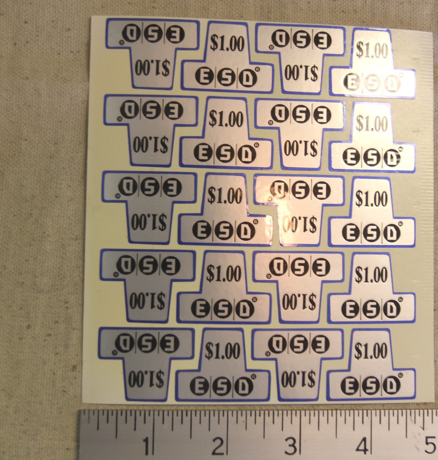 ESD $1.00 decals Vertical 4 coin chute slides , qty. 20 for 1 price, p ...