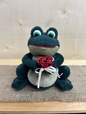 Russ Berrie & Co Frolic Green Stuffed Frog Holding a Flower 6" Plush ...