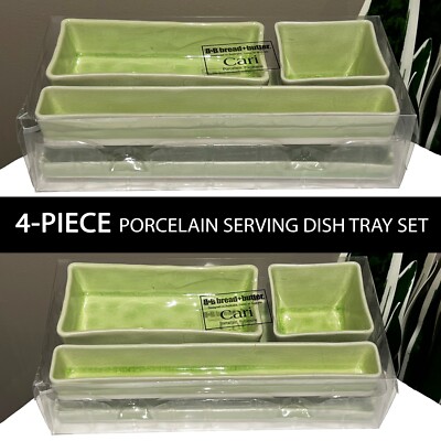 4 PIECE Bread + Butter Cari Porcelain Serving Dish Tray Set Crackled ...