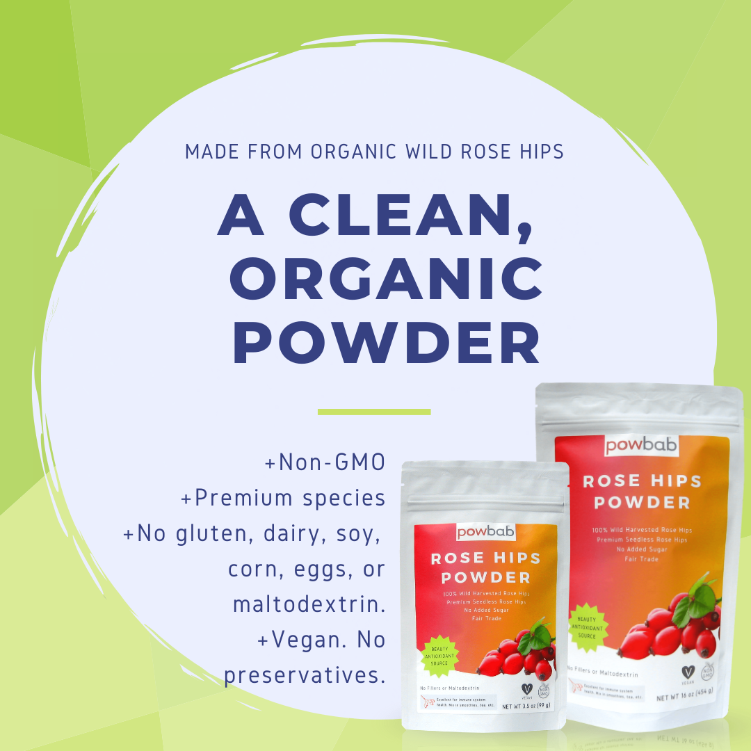 powbab Rose Hips Powder: 100% Organic Rosehip. Premium Rosa Rubiginosa ...
