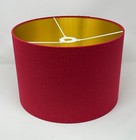 Lampshade Dark Red Textured 100% Linen Brushed Gold Drum Light Shade ...