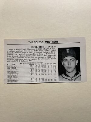 Earl Reid Emery Rudd Toledo Mud Hens 1948 AA Minor League Baseball ...