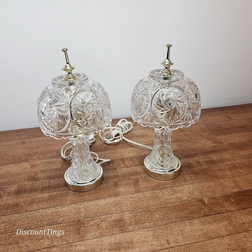 2x Cut Lead Crystal Glass Boudoir Table Lamp Pinwheel Star of David ...