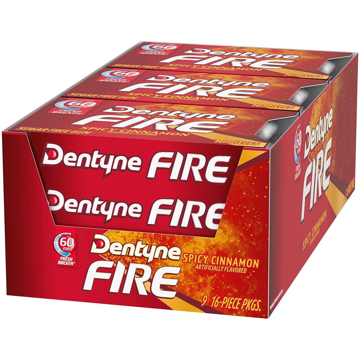 Dentyne Fire Spicy Cinnamon Sugar Free Gum, Pack of 9 (144 Total Pieces ...