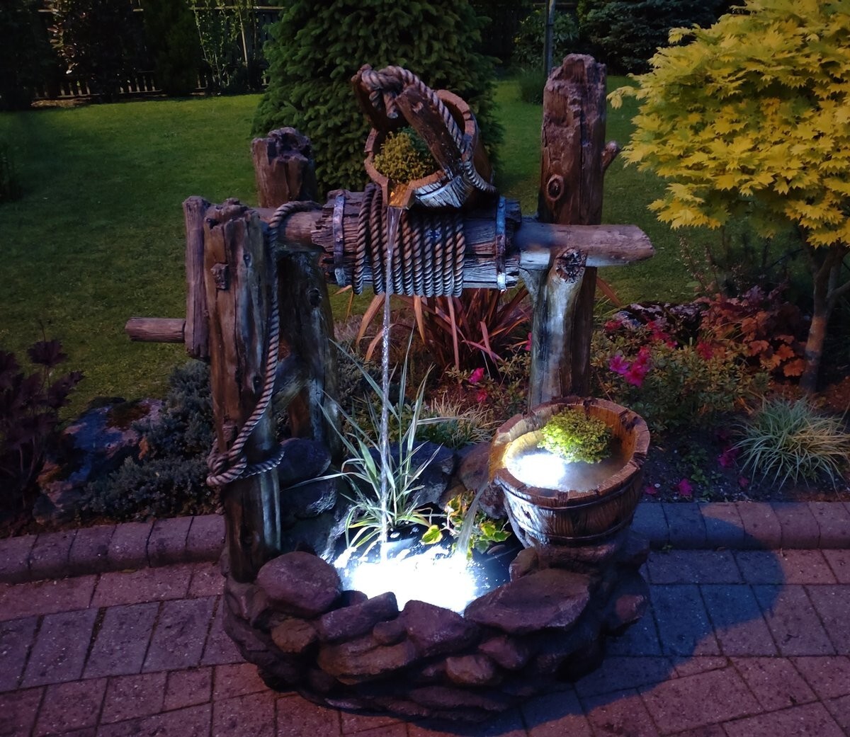 Kelkay Country Well Water Feature Pouring Buckets LED Classic Rustic ...