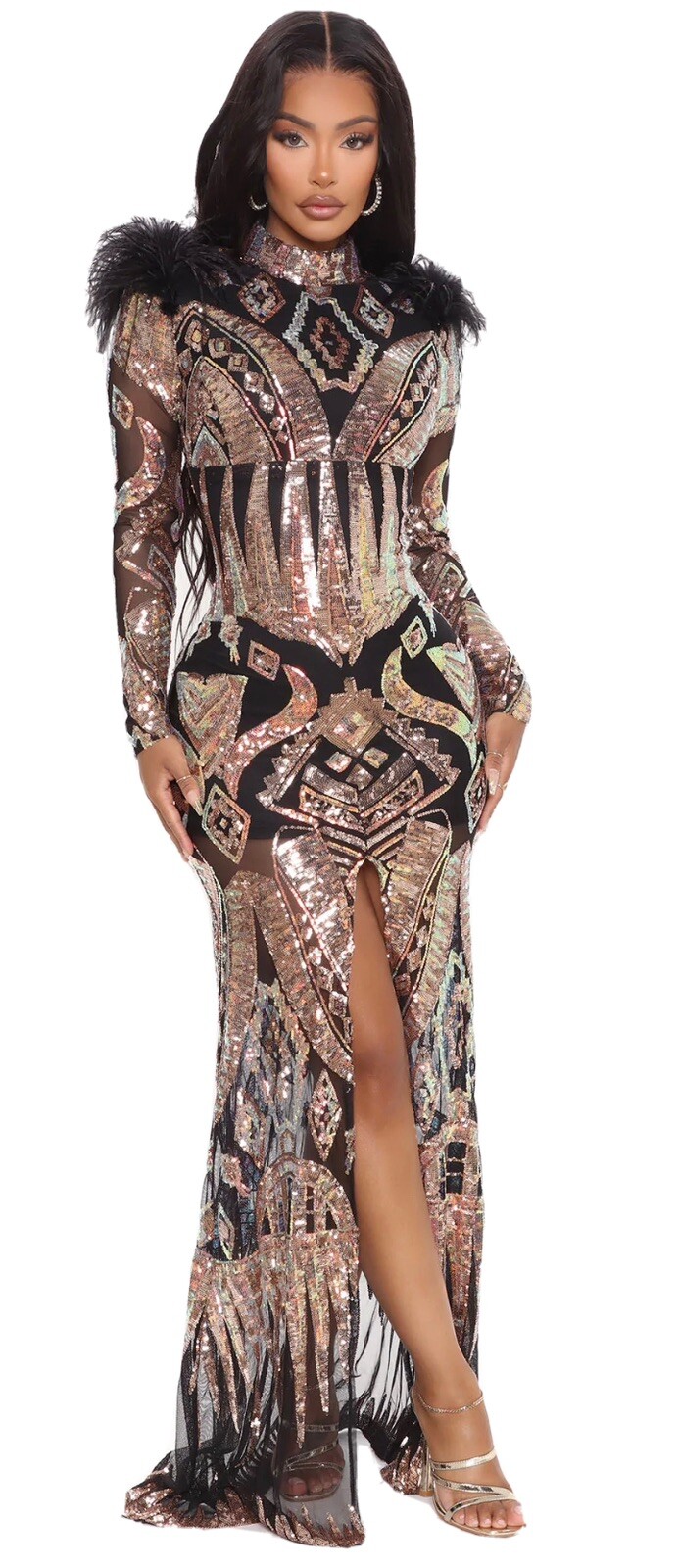 Entourage Sequin Maxi Gown - Black/Gold. Fashion Par… - Gem