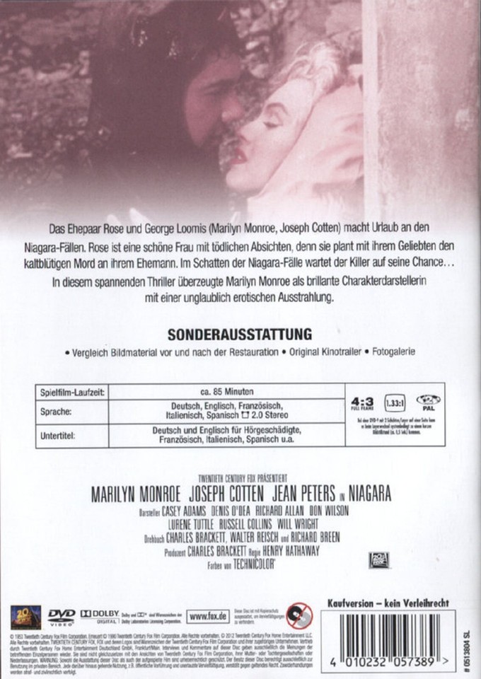 Niagara (1953)[DVD/NEU/OVP] Marilyn Monroe, Joseph Cotten, Jean Peters | eBay