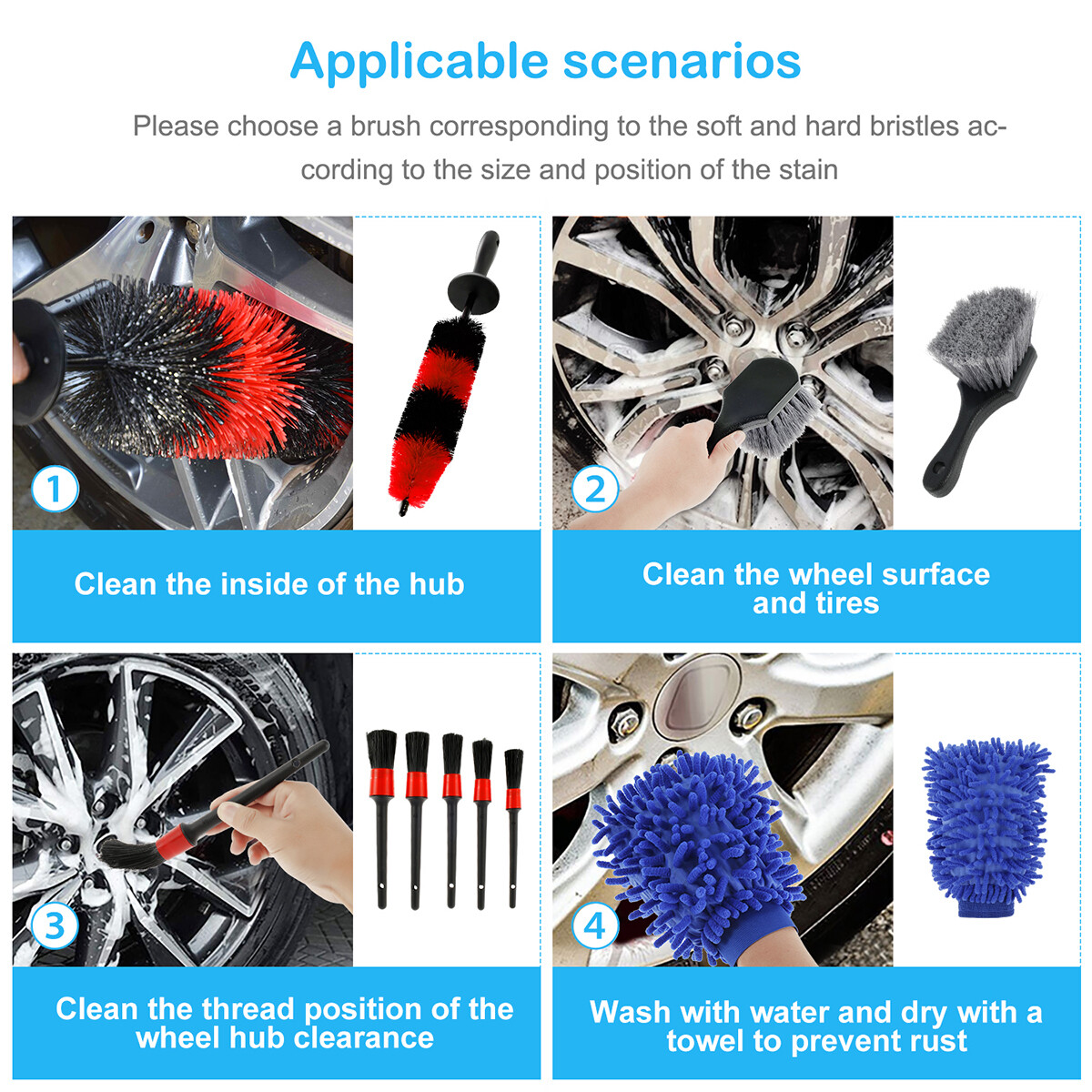 18Pcs Car Cleaning Brush Non Scratch Deep Clean Rim Detailing Brush ...