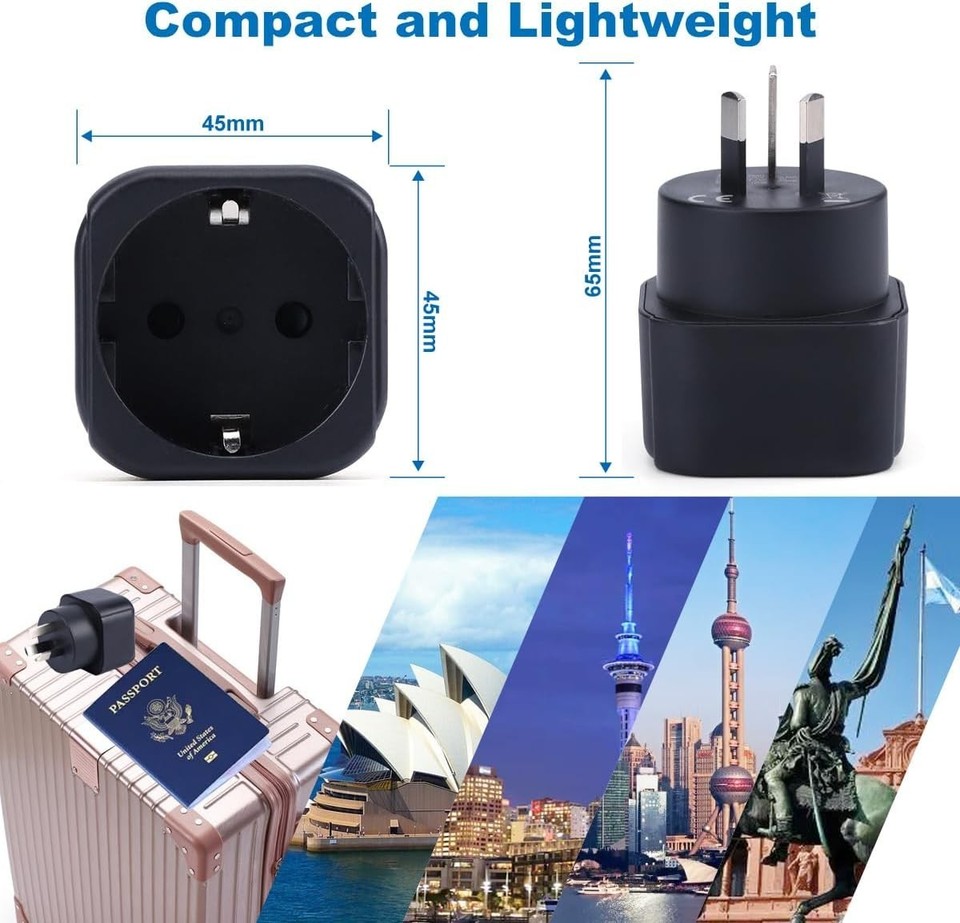 Europe to Australia/New Zealand Plug Adapter, EU Schuko Type C/E/F Plug ...