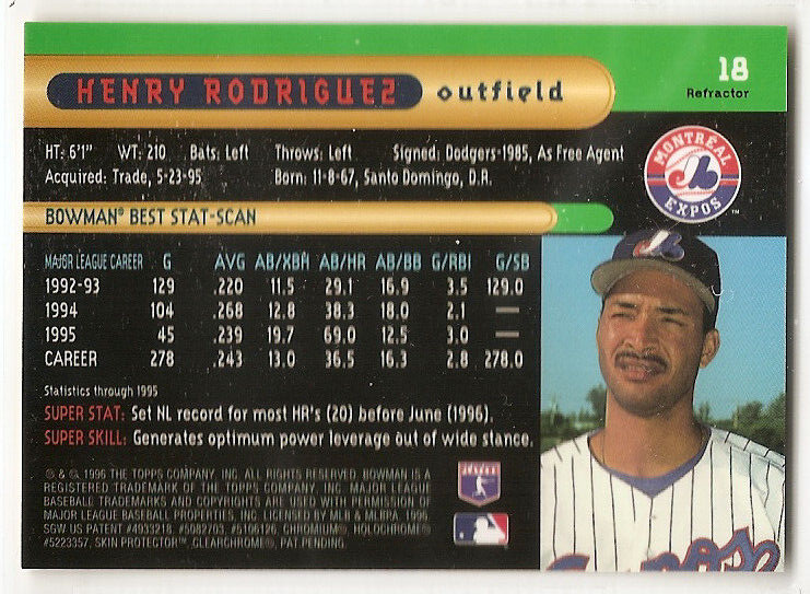 HENRY RODRIGUEZ 1996 Bowman's Best Refractor #18 Montreal Expos | eBay