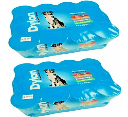 DYLAN VARIETY x24 - 400g (12pack x2) - Wet Dog Food Canned Feed bp Tin ...