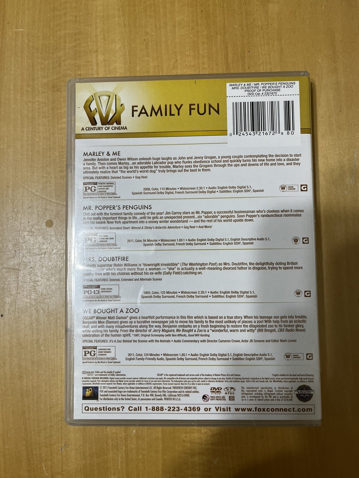 Fox A Century of Cinema Family Fun DVD pack Marley & Me Mrs Doubtfire 4 ...